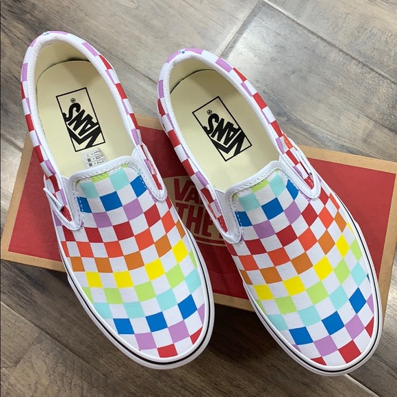 Vans | Shoes | Vans Classic Slip On Checkerboard Rainbow Mens | Poshmark